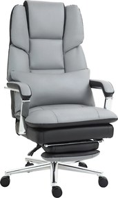 Kancelářská židle HOMCOM s houpací funkcí, nosnost 180 kg, ergonomická, 160° sklopný opěrák, koženka, 63Š x 71D x 123-129V cm, světle šedá| Aosom
