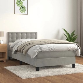 vidaXL Box spring postel s matrací 90x200 cm samet [3141523] Barva: světle šedá
