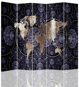 Ozdobný paraván, Elegantní mapa světa - 180x170 cm, pětidílný, klasický paraván
