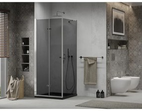 Mexen Lima, sprchový kout se skládacími dveřmi 80 (dveře) x 80 (stěna) cm, 6mm šedé sklo, chromový profil + slim sprchová vanička černá + chromový sifon, 856-080-080-01-40-4070