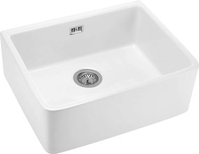 Deante Sabor, keramický dřez na zapuštění pod desku B/O 595x475x220 mm + prostorově úsporný sifon, 1-komorový, bílá, ZCB_610K