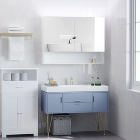 HOMCOM LED 10W zrcadlová skříňka Dvoudveřová koupelnová skříňka s policovou skříňkou Koupelnové zrcadlo Koupelnový nábytek Víceúčelová skříňka pro mě…