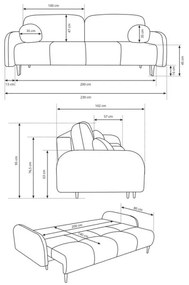 Rozkládací čalouněná třímístná pohovka CLOUDY tyrkysová