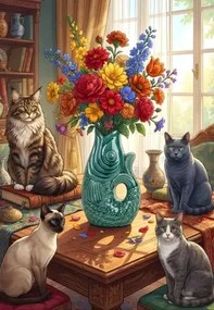 ALIPSON Puzzle Kočky a květiny / 1000 dílků / 47,8 x 69 cm
