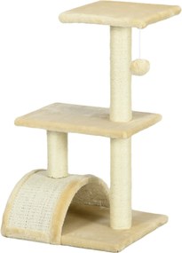 PawHut Kočičí strom 72 cm s plyšem, sisalovými sloupky, platformou a škrabadlem, vícestupňový kočičí strom, lezení pro středně velké kočky, krémově bí
