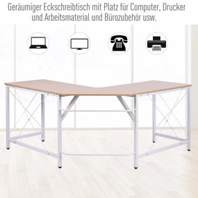 HOMCOM Psací stůl do tvaru písmene L Rohový psací stůl 150x150x76cm Rohový psací stůl z MDF v přírodní barvě pro domácí kancelář a pracovnu | Aosom.de