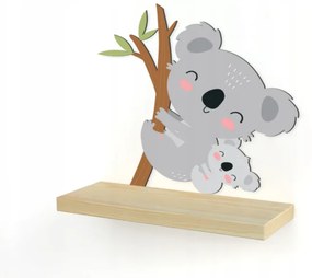 Nástěnná dřevěná polička koala šedá 34cm x 33cm x 11,5cm přírodní dřevo