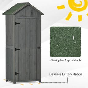 Outsunny zahradní skříňka zahradní přístřešek na nářadí s policemi asfaltová střecha okno dřevo šedá+zelená 77 x 54,2 x 179 cm | Aosom