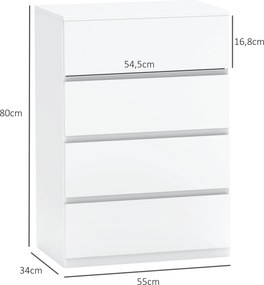 HOMCOM komoda Příborník se 4 zásuvkami, výklopná kancelářská skříň v bílé barvě, 55 x 33 x 80 cm, ideální pro obývací a pracovní prostory | Aosom.de