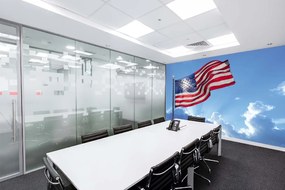 DIMEX | Samolepicí vliesová fototapeta na zeď Americká vlajka ve větru MA-5-1497 | 375 x 250 cm | modrá, červená, bílá