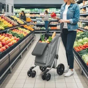 HOMCOM Nákupní vozík, 46 litrová taška, skládací nákupní vozík s chladicí taškou, nastavitelná rukojeť, hliníkový rám, šedá