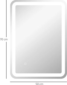 HOMCOM kleankin koupelnové zrcadlo LED 50 x 70 cm se 3 barvami světla a dotykovým spínačem, IP44, automatická ochrana proti zamlžení, paměťová funkce…