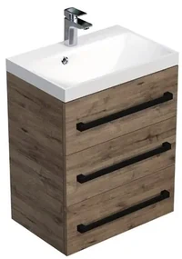Koupelnová skříňka s černou úchytkou a umyvadlem SAT Cube Way 60x76,540 cm dub Wellington mat CUBE2C603DW