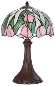 Stolní lampa Tiffany Ornette růžová s motivem květů – 25x40 cm
