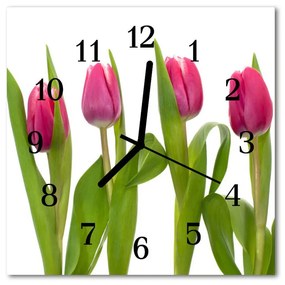 Nástenné skleněné hodiny tulipány