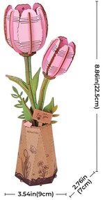 RoboTime 3D dřevěná skládačka Růžový tulipán