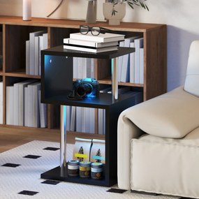 HOMCOM odkládací stolek s 3-stupňovým LED osvětlením, policemi a hliníkovým rámem pro obývací pokoj, ložnici 44x38x75 cm, černý