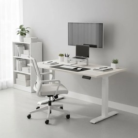 Výškově nastavitelný stůl OfficeTech D, 120 x 80 cm, bílá podnož, bílý jasan