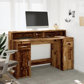 Psací stůl s LED světly old wood 140x55x91 cm kompozitní dřevo 3309427