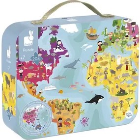 JANOD Kulaté puzzle v kufříku Zeměkoule / 208 dílků / průměr 50 cm
