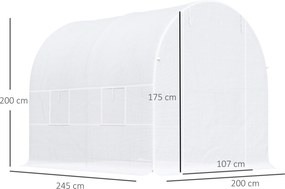 Zeleninový skleník Outsunny 245x200x200cm – fóliový skleník s dveřmi a oknem, poly tunel z pozinkované oceli, zahradní tunel, skleník včetně zakotvov…