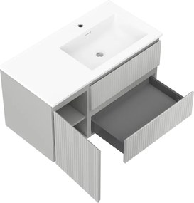 Mexen Rivel, koupelnová skříňka 90 cm s pravým umyvadlem Otis, 2S, 1D, drážkovaná, šedá matná/bílá matná - 91A23-09047-3-BBFFF62-W18P01