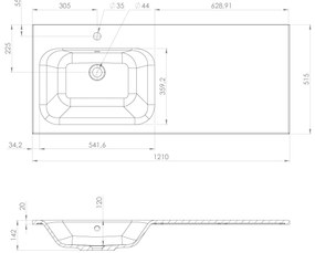 Sapho Sapho, LOREA skříňka 120x46x51, 5cm (90+30cm), levá, bílá matná, LE090-3131-L-01