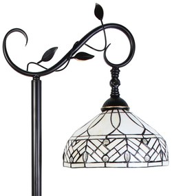 Bílá stojací Tiffany lampa kamínky a ornamenty - 36*25*152 cm E27/max 1*60W