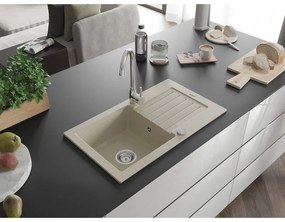 Mexen Pablo, granitový dřez 752x436x161 mm, 1-komorový a chromová baterie Telma, béžová, 6510-69-670200-00
