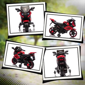 AIYAPLAY elektrická dětská motorka 6V s pomocnými koly, hudba, světlomet pro děti 18-36 měsíců, červená