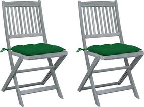 vidaXL Skládací zahradní židle s poduškami 2 ks masivní akáciové dřevo [3064553] Barva: Zelená