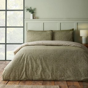 Zelené flanelové povlečení na dvoulůžko 200x200 cm Brushed Herringbone – Catherine Lansfield