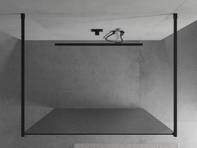 Mexen Kioto, sprchová zástěna Walk-In 100 x 200 cm, 8mm sklo s žebrovým vzorem, černý profil, 800-100-002-70-09