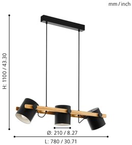 Eglo 43517 - Lustr na lanku HORNWOOD 3xE27/60W/230V