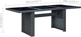 Zahradní stůl tmavě šedý polyratan a tvrzené sklo 313309