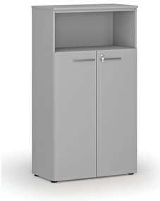 Kombinovaná kancelářská skříň PRIMO GRAY, dveře na 3 patra, 800 x 420 x 1434 mm, šedá
