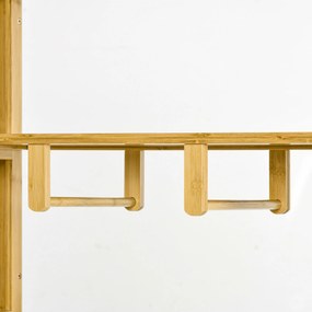 HOMCOM Bambusová skříň na oblečení se 2 posuvnými dveřmi, otevřenými policemi a tyčí do ložnice, 145 x 35 x 165 cm, přírodní dřevo