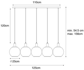 Designové závěsné svítidlo černé se zlatým sklem 5-světlo - Bert