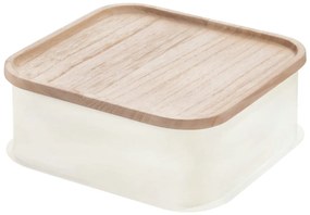 Bílý úložný box s víkem ze dřeva paulownia iDesign Eco, 21,3 x 21,3 cm