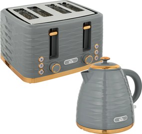 HOMCOM snídaňový set konvice a topinkovač 1,5 l konvice 4 plátky topinkovače 3000 W 7 stupňů propečení rozmrazování a ohřívání Šedá | Aosom.de