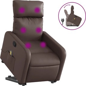 Zvedací masážní polohovací křeslo hnědé umělá kůže 3206758