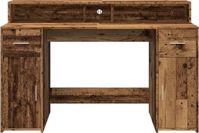 Psací stůl s LED světly old wood 140x55x91 cm kompozitní dřevo 3309427
