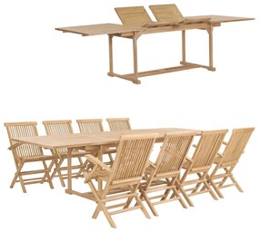 vidaXL 9dílný zahradní jídelní set 180–280 x 100 x 75 cm masivní teak