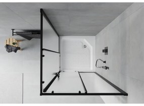 Mexen Rio, sprchový kout s posuvnými dveřmi 90x90x190 cm, 5mm sklo námraza, černý profil + bílá sprchová vanička RIO, 860-090-090-70-30-4510