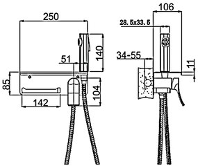 Sapho Sapho, Podomítková bidetová baterie se stop sprchou a držákem toaletního papíru, chrom, TJ040