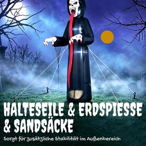 Outsunny Nafukovací Halloween kostlivec, 310 cm, s integrovanými LED světly, strašidelná dekorace pro vnitřní i venkovní použití