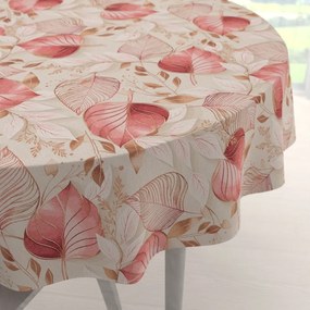 Biante Velký dekorační kulatý ubrus Leona LN-172 Růžovo-vínové listy na režném Ø 250 cm