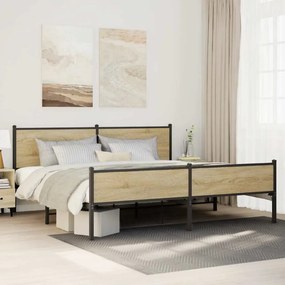Kovový rám postele bez matrace dub sonoma 200 x 200 cm 3301404