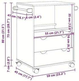Servírovací stolek, kolečka, borovicový masiv, přírodní, NoBi CASTEL