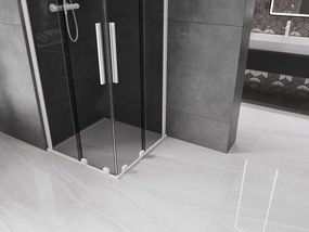 Mexen Velar Duo, sprchový kout s posuvnými dveřmi 100 x 100 cm, 8mm šedé sklo, bílá matná, 871-100-100-42-20